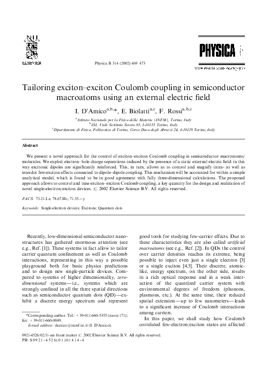 (PDF) Tailoring exciton–exciton Coulomb coupling in semiconductor ...