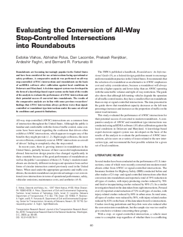 (PDF) Evaluating the Conversion of All-Way Stop-Controlled Intersections into Roundabouts