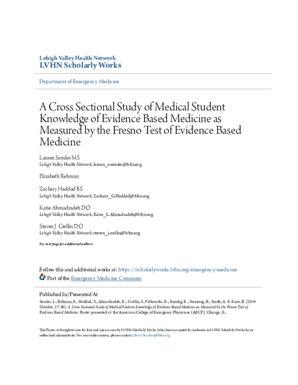 (PDF) A Cross-Sectional Study of Medical Student Knowledge of Evidence ...