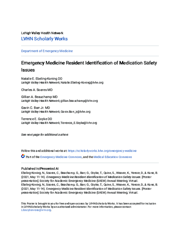 (PDF) Emergency Medicine Resident Identification of Medication Safety ...