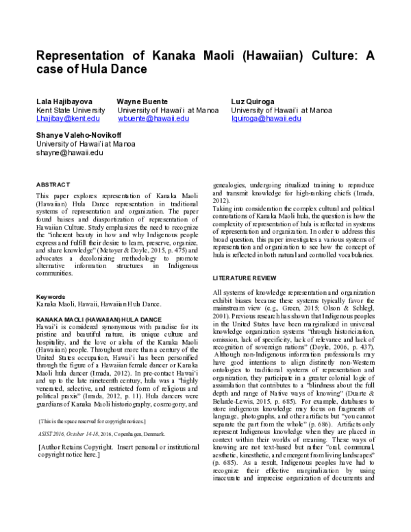 (PDF) Representation of Kanaka Maoli (Hawaiian) culture: A case of hula ...