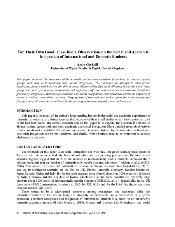 (PDF) For Their Own Good: Class Room Observations on the Social and ...