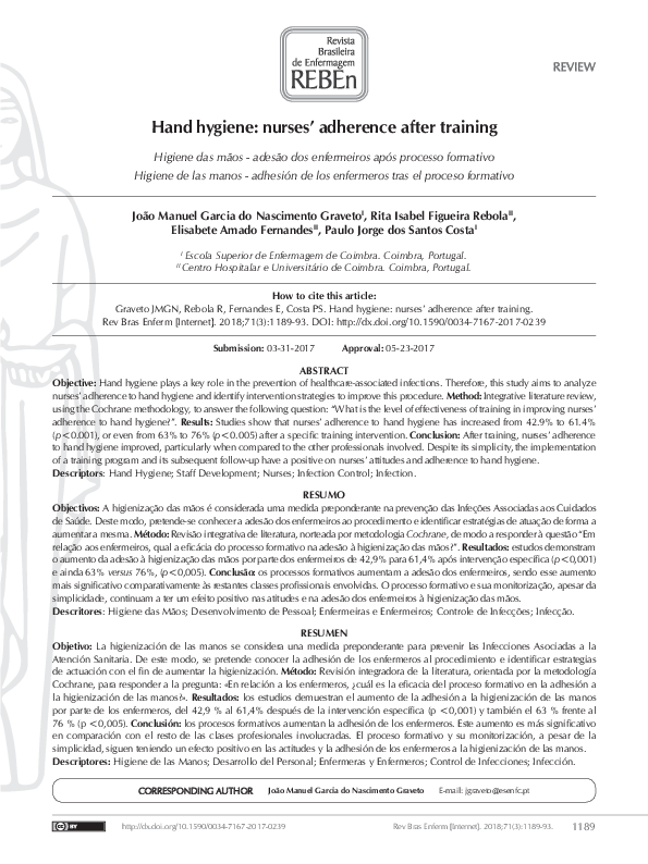 (PDF) Hand hygiene: nurses’ adherence after training