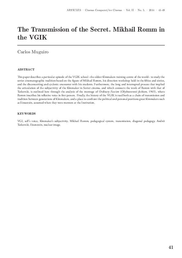 (PDF) The Transmission of the Secret. Mikhail Romm in the VGIK
