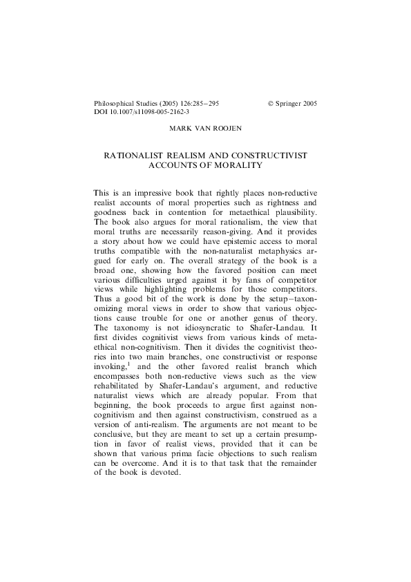 (PDF) Rationalist Realism and Constructivist Accounts of Morality