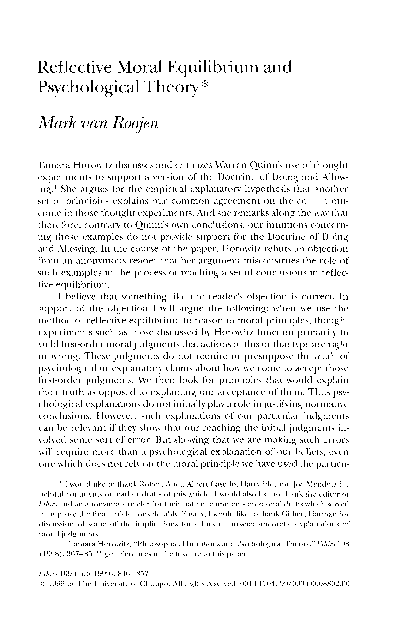 (PDF) Reflective Moral Equilibrium and Psychological Theory