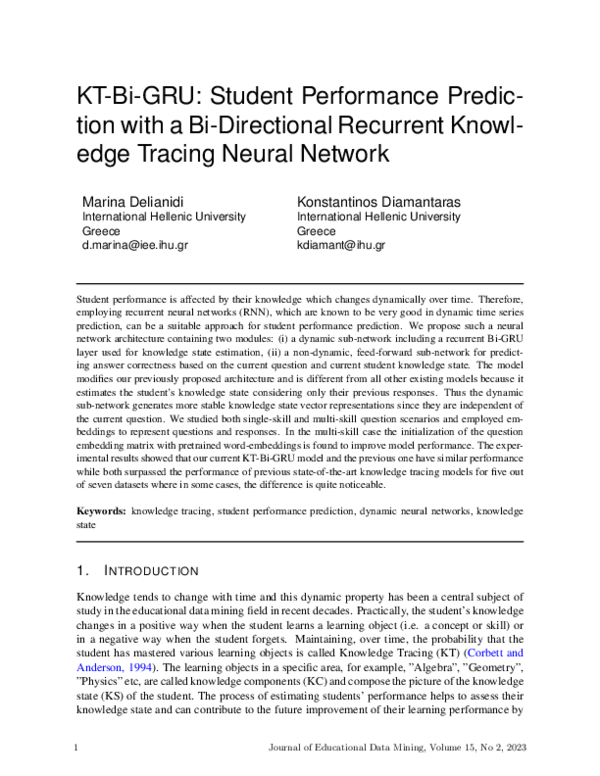 (PDF) KT-Bi-GRU: Student Performance Prediction with a Bi-Directional ...