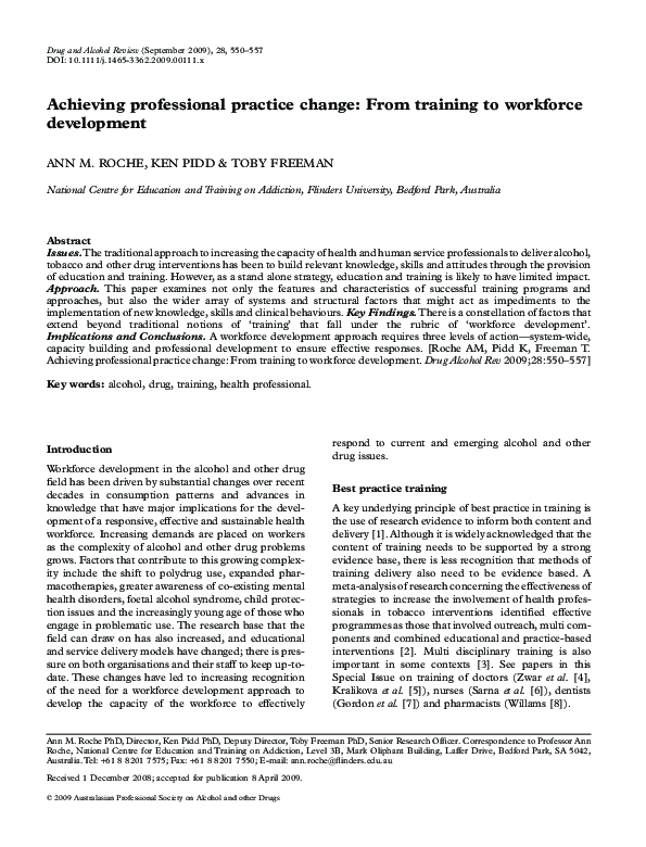 (PDF) Achieving professional practice change: From training to ...