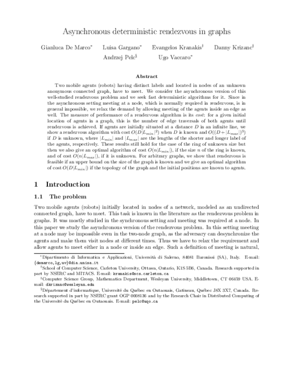 (PDF) Asynchronous Deterministic Rendezvous in Graphs