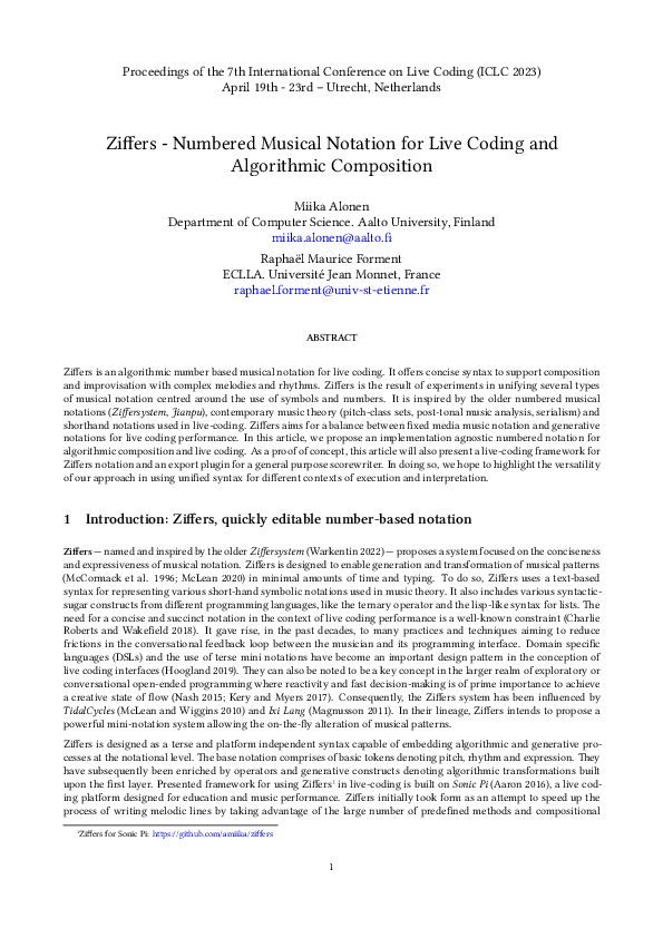 (PDF) Ziffers - Numbered Musical Notation for Live Coding and ...