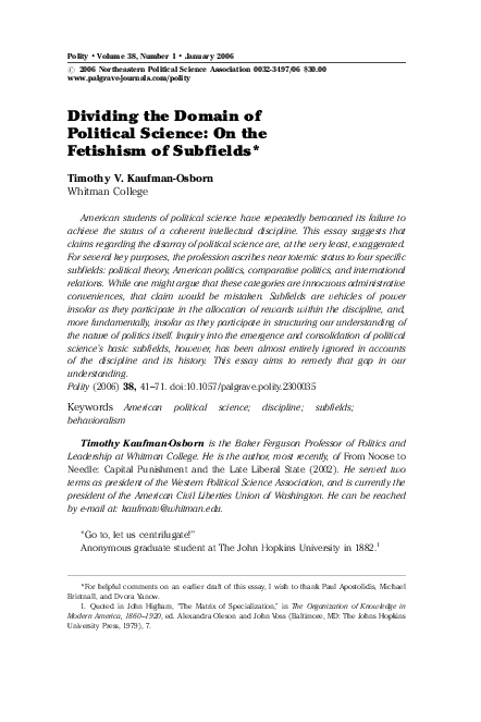 (PDF) Dividing the Domain of Political Science: On the Fetishism of ...