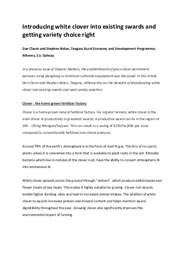 (PDF) Introducing white clover into existing swards and getting variety ...
