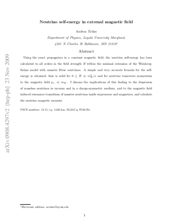 (PDF) Neutrino self-energy in an external magnetic field