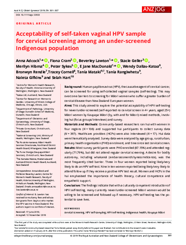 (PDF) Acceptability of self‐taken vaginal HPV sample for cervical ...