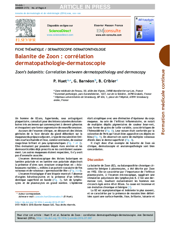 (PDF) Balanite de Zoon : corrélation dermatopathologie-dermatoscopie