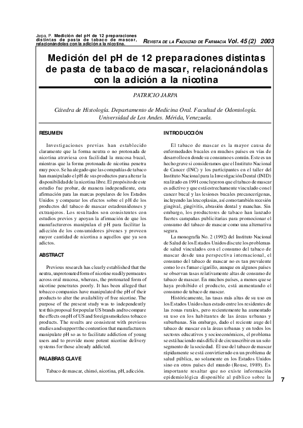 (PDF) Medición del pH de 12 preparaciones distintas de pasta de tabaco ...