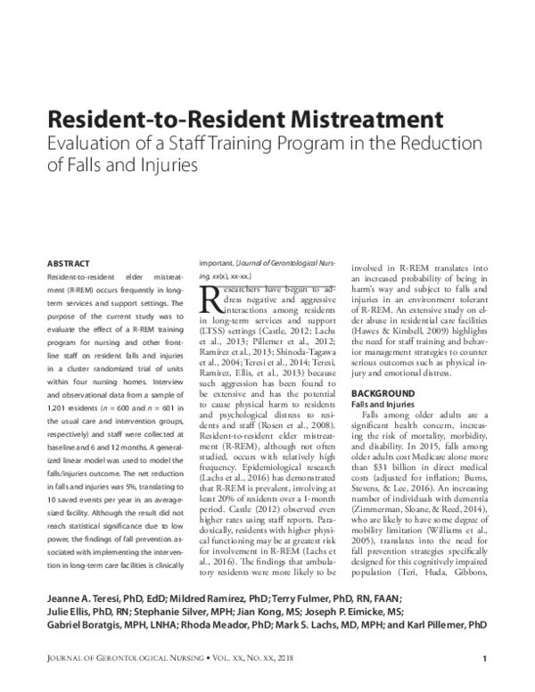 Resident-to-Resident Mistreatment: Evaluation of a Staff Training ...