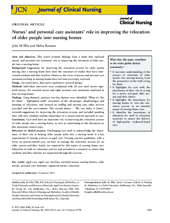(PDF) Nurses' and personal care assistants' role in improving the ...