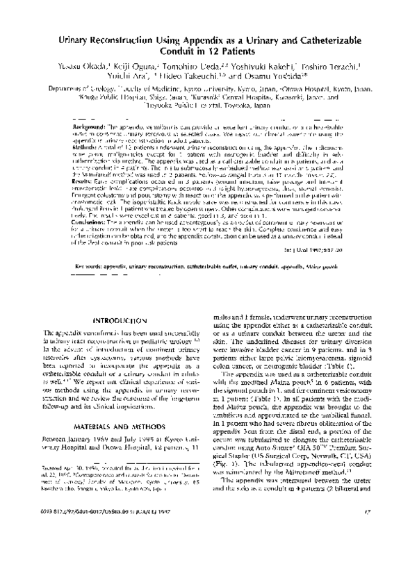 (PDF) Urinary Reconstruction Using Appendix as a Urinary and ...