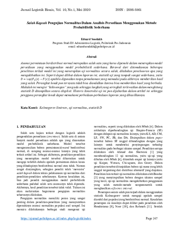 (PDF) Salah Kaprah Pengujian Normalitasi Dalam Analisis Persediaan Menggunakan Metode ...