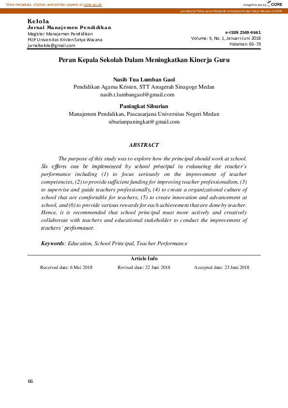 (PDF) Peran Kepala Sekolah Dalam Meningkatkan Kinerja Guru