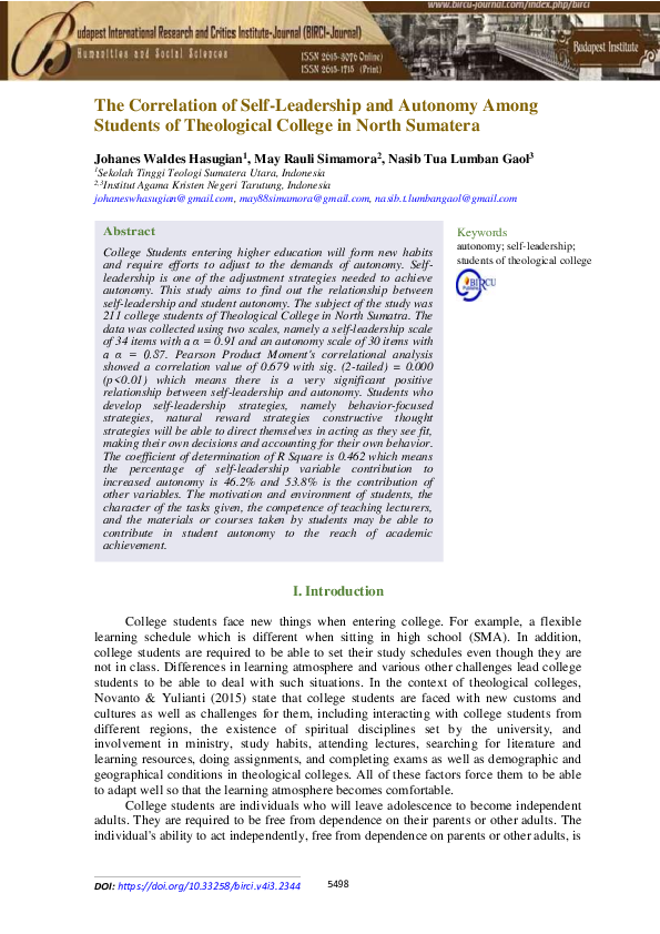 (PDF) The Correlation of Self-Leadership and Autonomy Among Students of ...