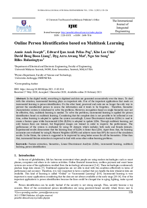 (PDF) Online Person Identification based on Multitask Learning