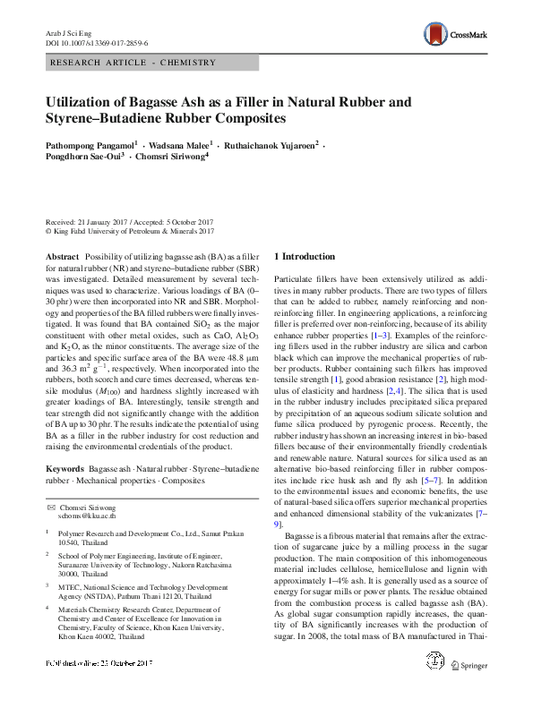 (PDF) Utilization of Bagasse Ash as a Filler in Natural Rubber and ...