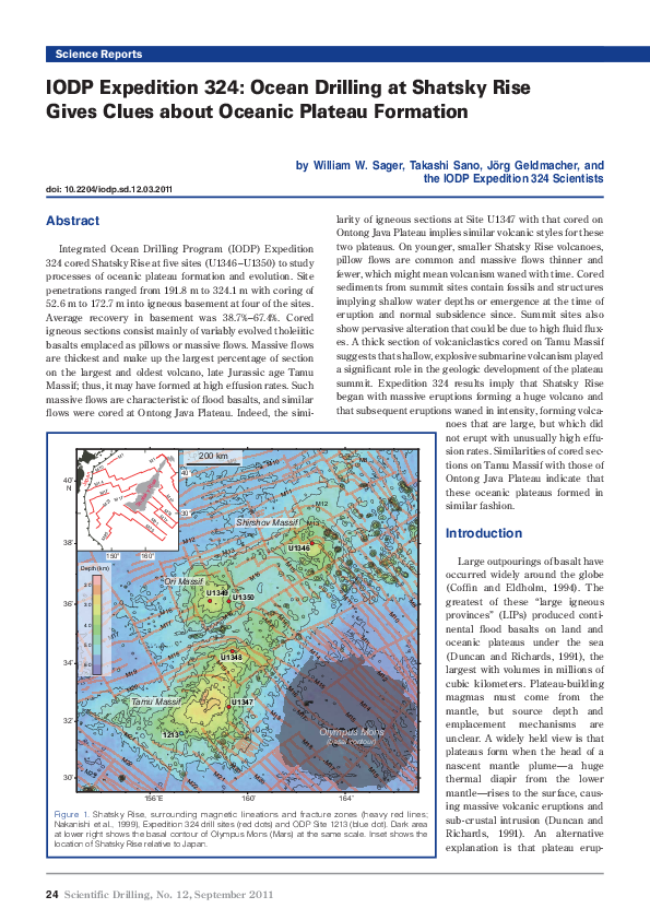 (PDF) IODP Expedition 324: Ocean Drilling at Shatsky Rise Gives Clues about Oceanic Plateau ...