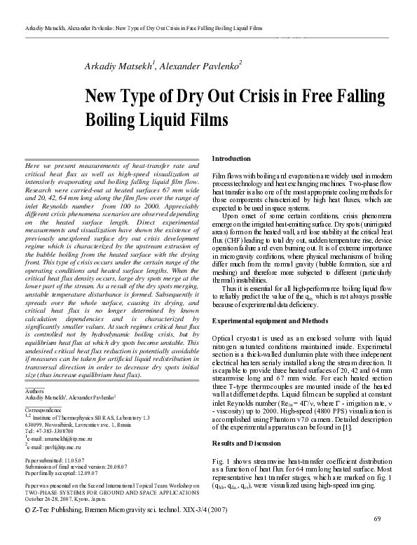 (PDF) New type of dry out crisis in free falling boiling liquid films