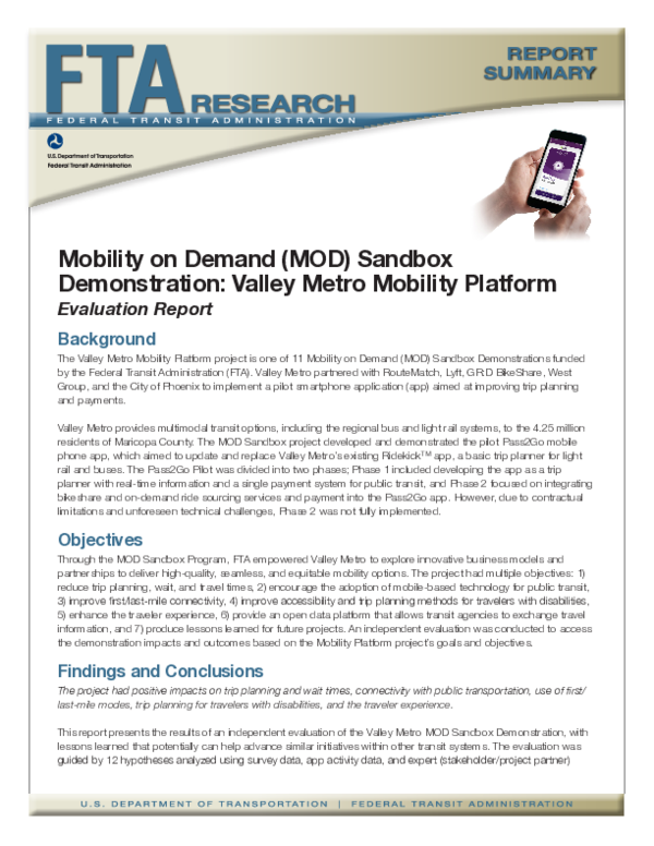 (PDF) Mobility on Demand (MOD) Sandbox Demonstration: Valley Metro Mobility Platform, Evaluation ...