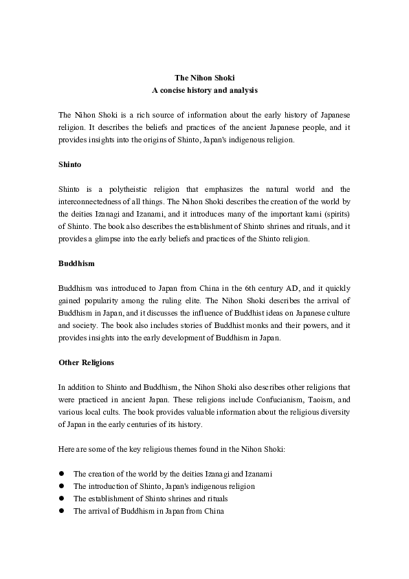 (DOC) The Nihon Shoki A concise history and analysis