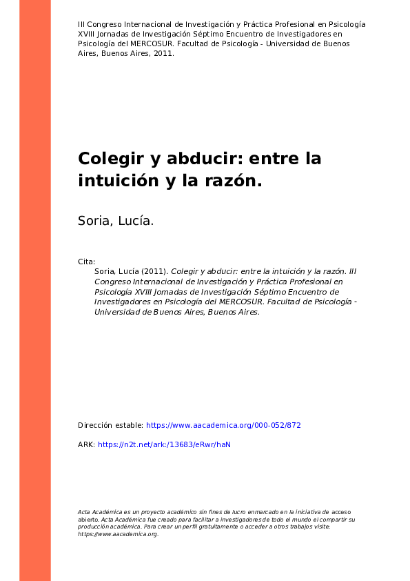 (PDF) Colegir y Abducir: Entre La Intuición y La Razón