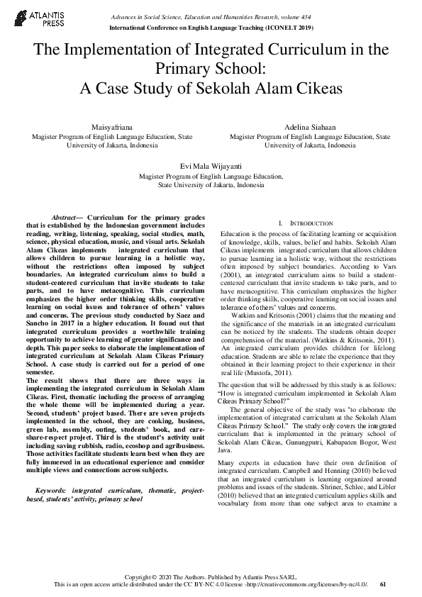 (PDF) The Implementation of Integrated Curriculum in the Primary School ...