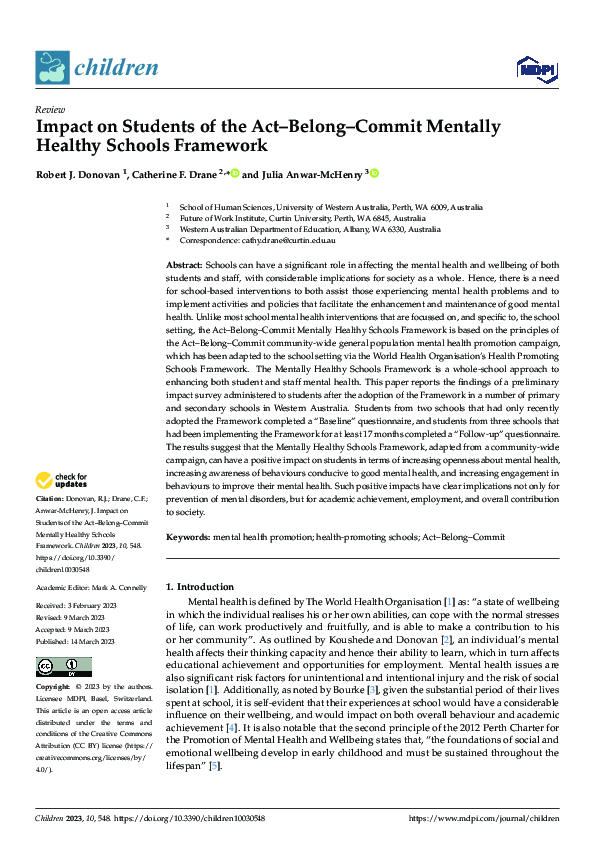 (PDF) Impact on Students of the Act–Belong–Commit Mentally Healthy ...