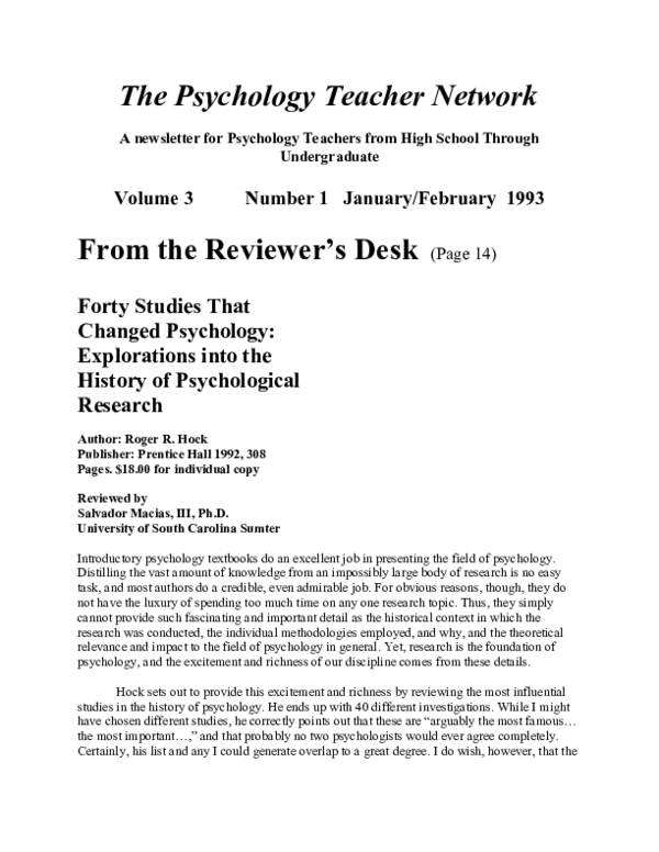 (DOC) From the Reviewers Desk: Forty Studies that Changed Psychology ...