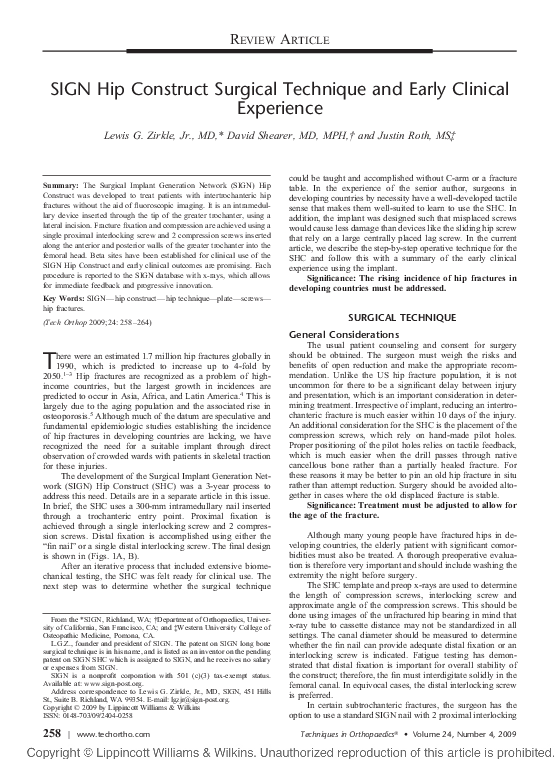 (PDF) SIGN Hip Construct Surgical Technique and Early Clinical ...