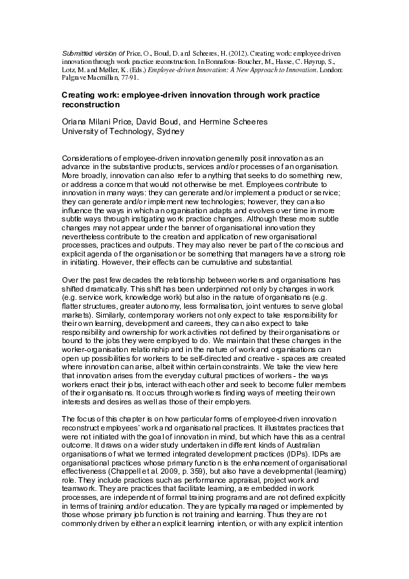 (PDF) Creating Work: Employee-Driven Innovation through Work Practice ...