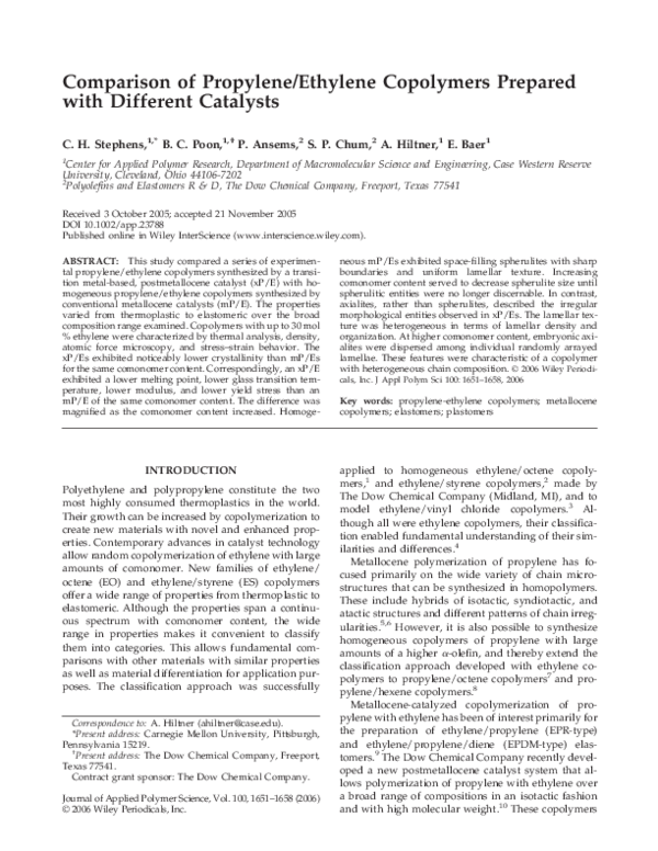(PDF) Comparison of propylene/ethylene copolymers prepared with different catalysts