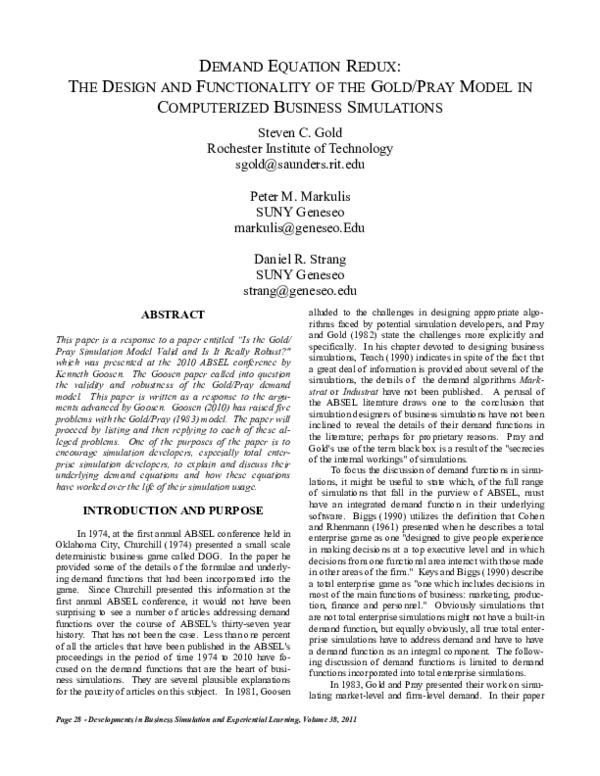 (PDF) Demand Equation Redux: the Design and Functionality of the Gold ...