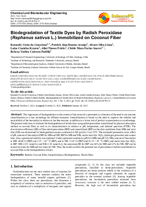 (PDF) Biodegradation of Textile Dyes by Radish Peroxidase ( Raphanus ...