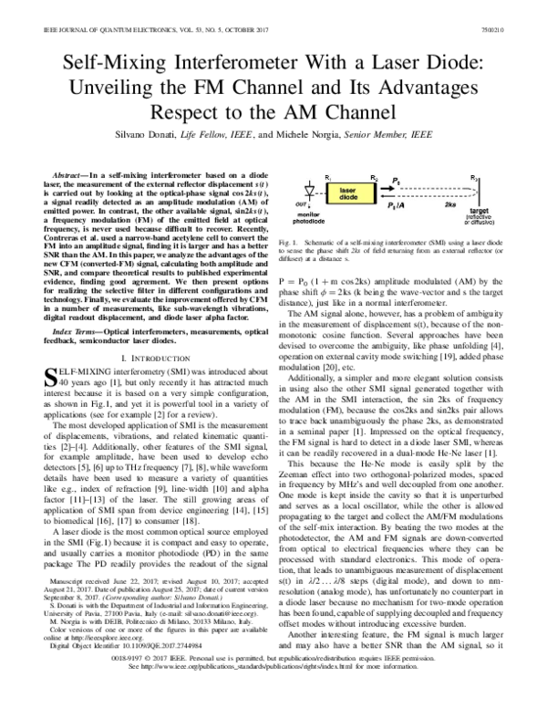 (PDF) Self-Mixing Interferometer With a Laser Diode: Unveiling the FM Channel and Its Advantages ...