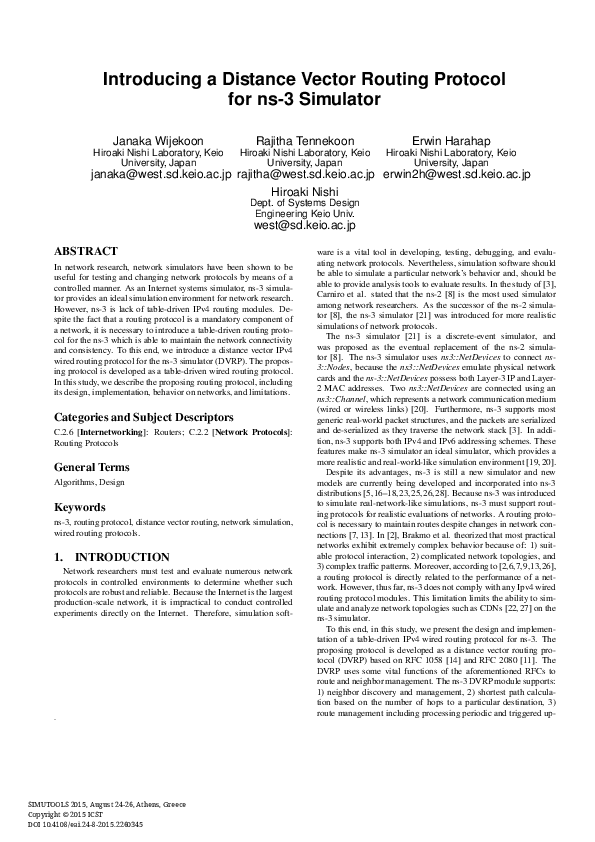 (PDF) Introducing a Distance Vector Routing Protocol for ns-3 Simulator