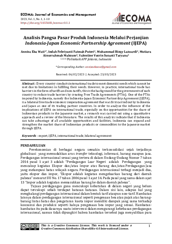 (PDF) Analisis Pangsa Pasar Produk Indonesia Melalui Perjanjian ...
