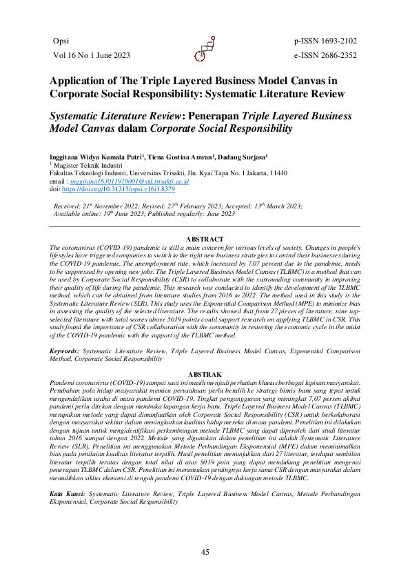 (PDF) Application of The Triple Layered Business Model Canvas in ...