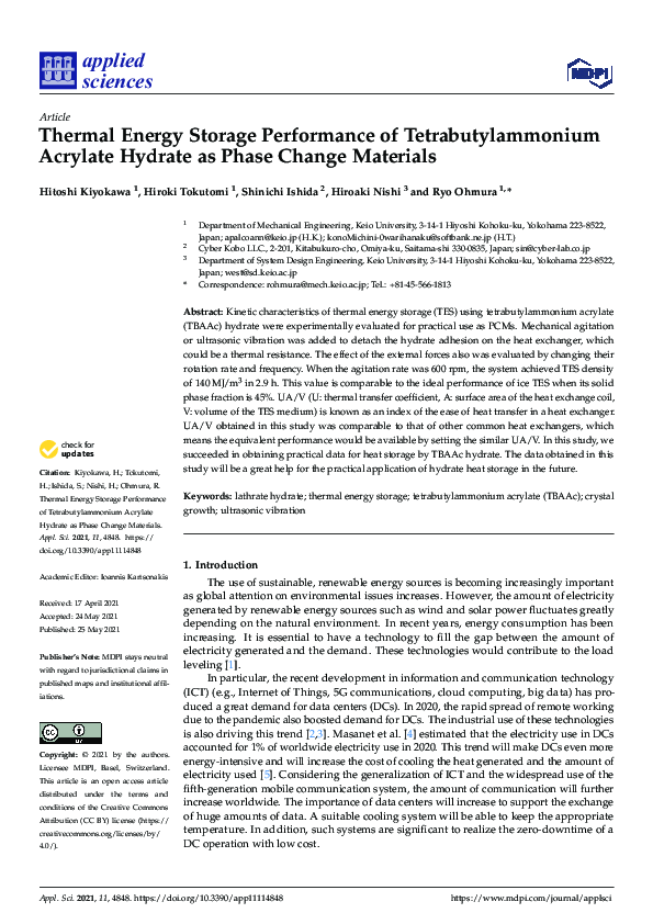 (PDF) Thermal Energy Storage Performance of Tetrabutylammonium Acrylate Hydrate as Phase Change ...