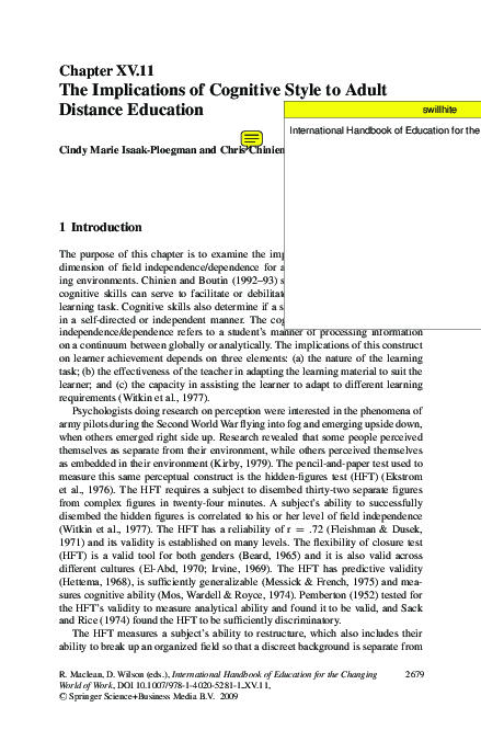 (PDF) The Implications of Cognitive Style to Adult Distance Education