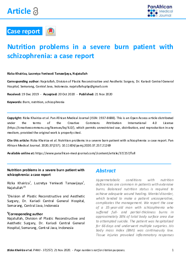 (PDF) Nutrition problems in a severe burn patient with schizophrenia: a ...