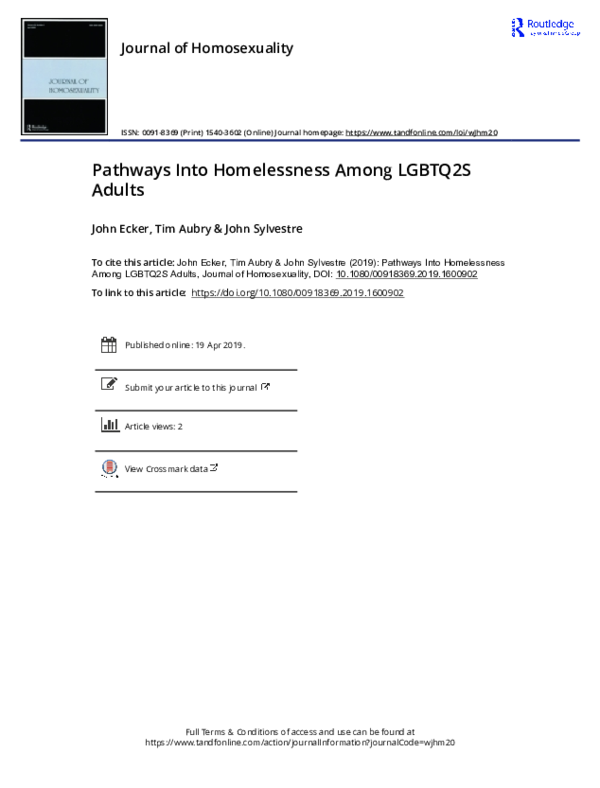 (PDF) Pathways Into Homelessness Among LGBTQ2S Adults
