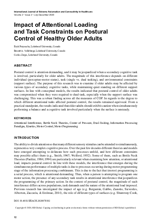 Pdf Impact Of Attentional Loading And Task Constraints On Postural